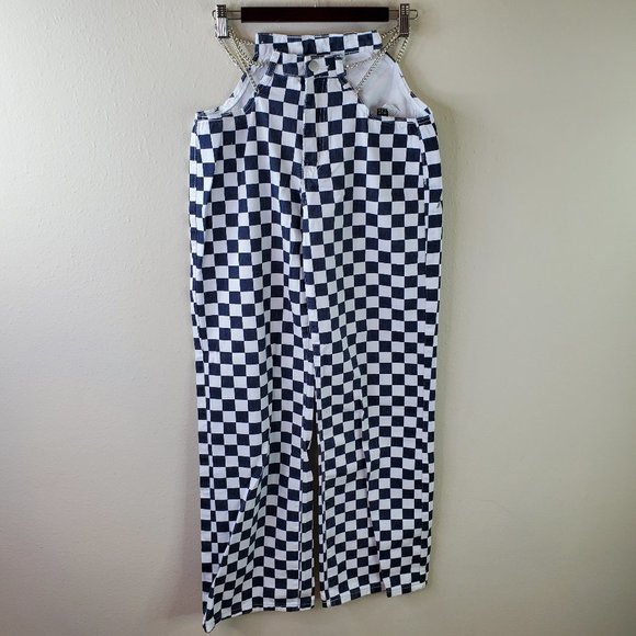 SHEIN | Jeans | Shein Womens White Checkered Print Cut Out Chain Detail ...